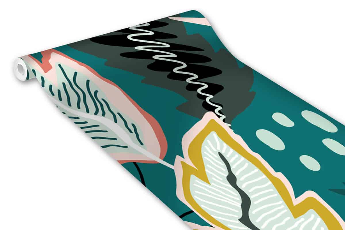 Behang | Leaves and flowers pattern - geboorteplein.nl