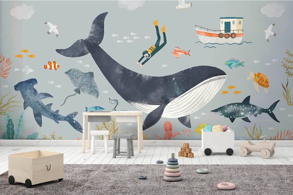 Zeedieren behang kinderkamer | Geboorteplein